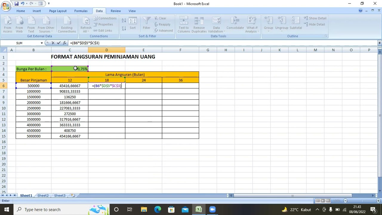 Membuat format angsuran pinjaman dengan ms excel - YouTube