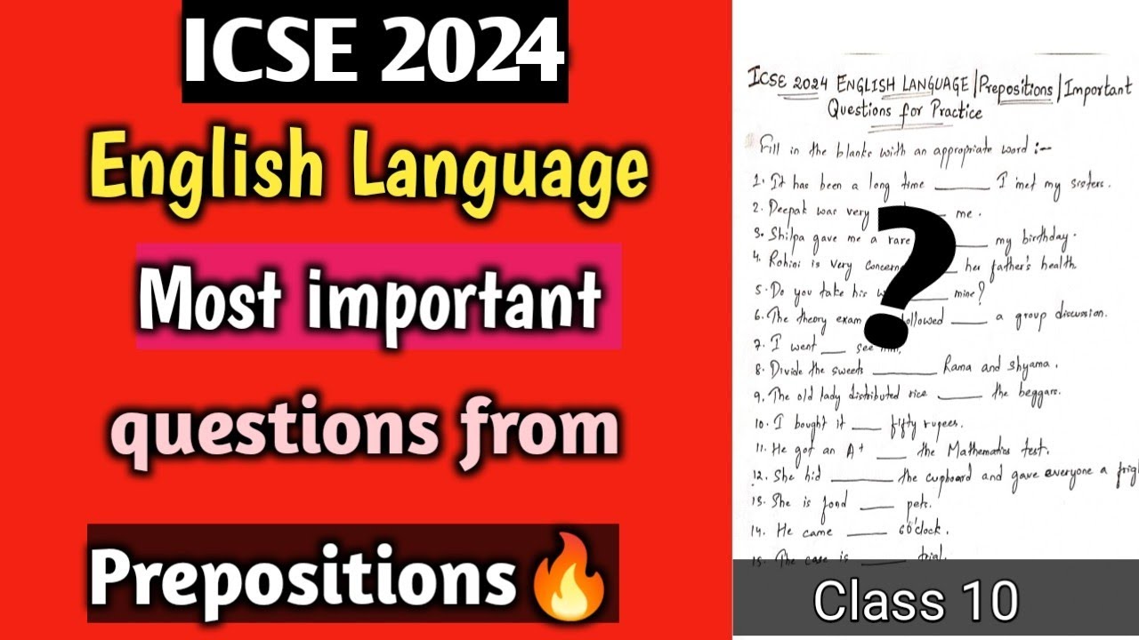 ICSE 2024 | English Language Most Important questions from Prepositions ...