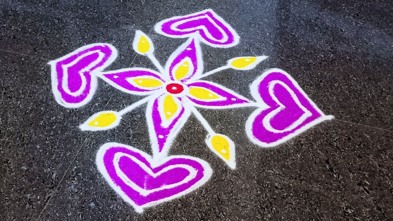 Heart Kolam 💖 #14 | Flower rangoli designs | simple muggulu #kolangal # ...