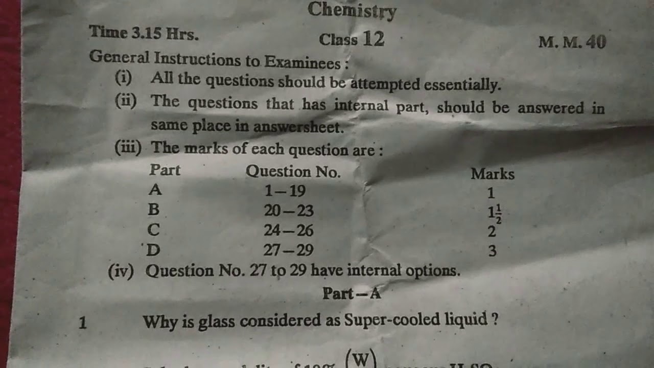 Rbse Chemistry Half yearly Exam Question Paper Class 12 Session 2018 rbse-chemistry-half-yearly-exam-question-paper-class-12-session-2018