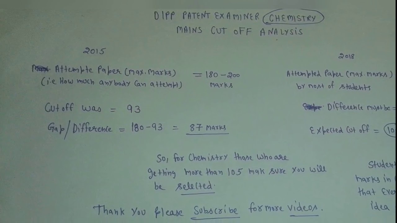 Dipp patent examiner chemistry mains 2018 expected cut off - YouTube