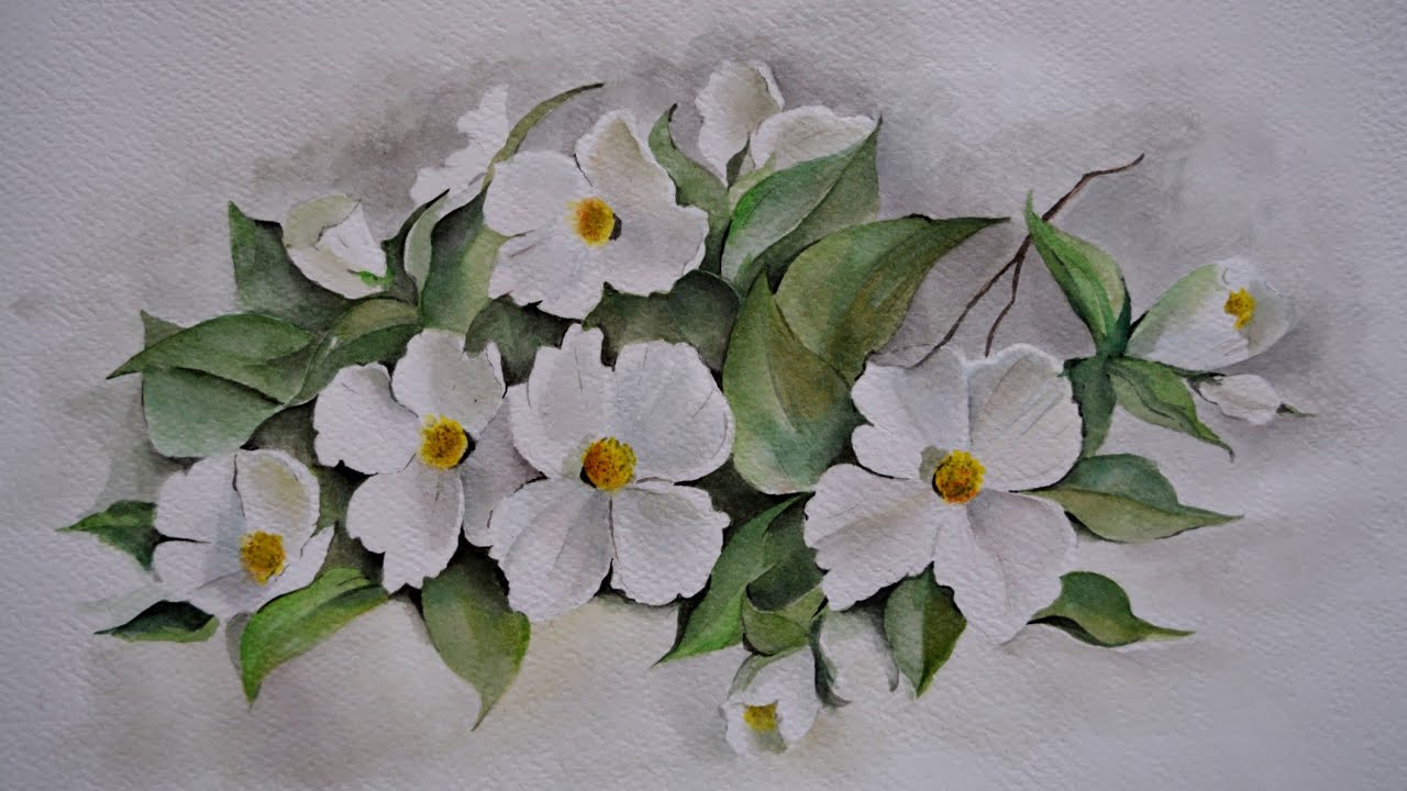 Beautiful White Flower Watercolor Painting | Step by Step WaterColor ...
