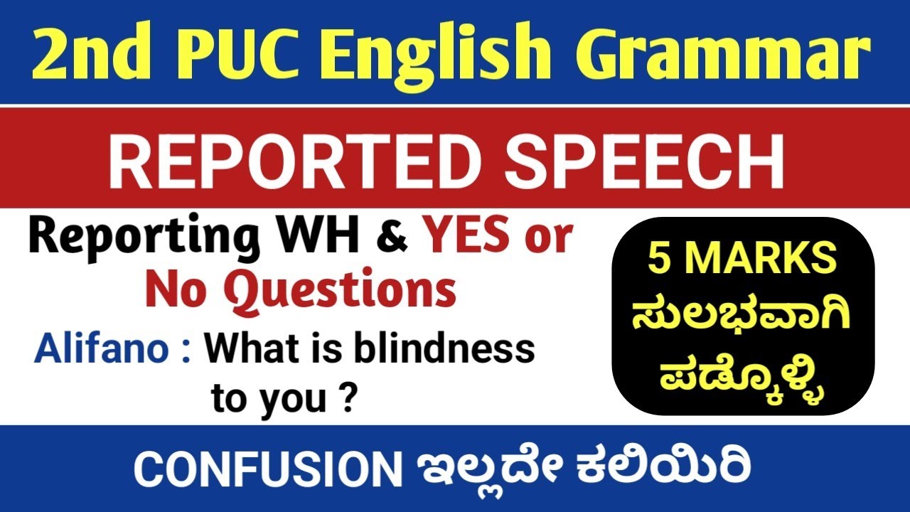 2nd PUC Reported Speech English Grammar Question | Report the following ...