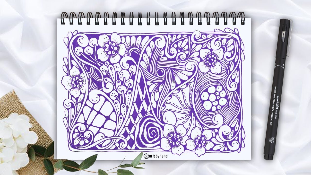 How To Draw Beautiful Purple Tangle Art - YouTube