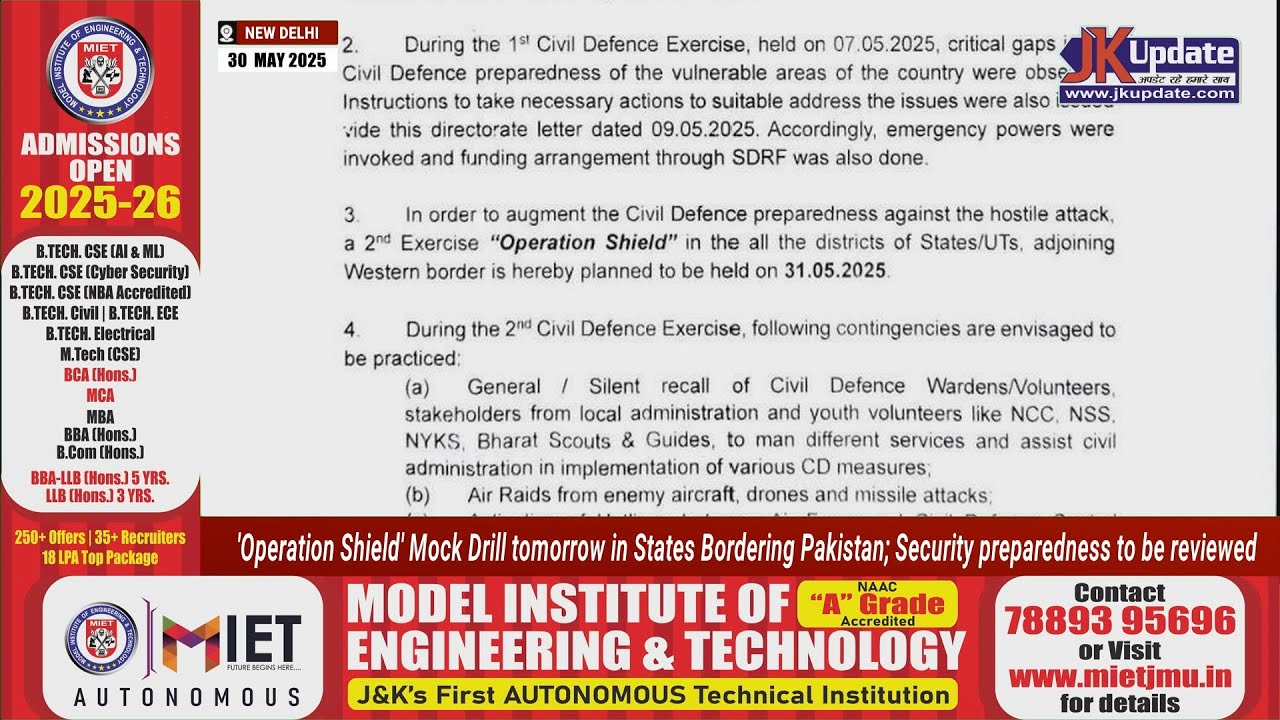 'Operation Shield' Mock Drill tomorrow in States Bordering Pakistan ...