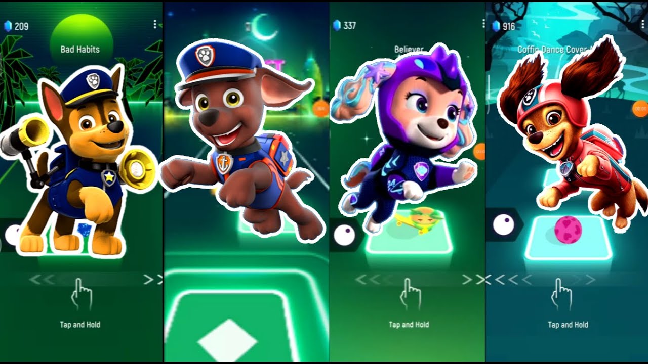 CHASE 🆚 ZUMA 🆚 CORAL-AQUA 🆚 LIBERTY _ Super Paw Patrol _ Tiles Hop EDM ...