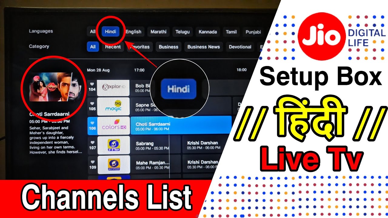 हिंदी TV Channel List on Jio Set Top Box 2023 India | Live TV | Jio Set ...