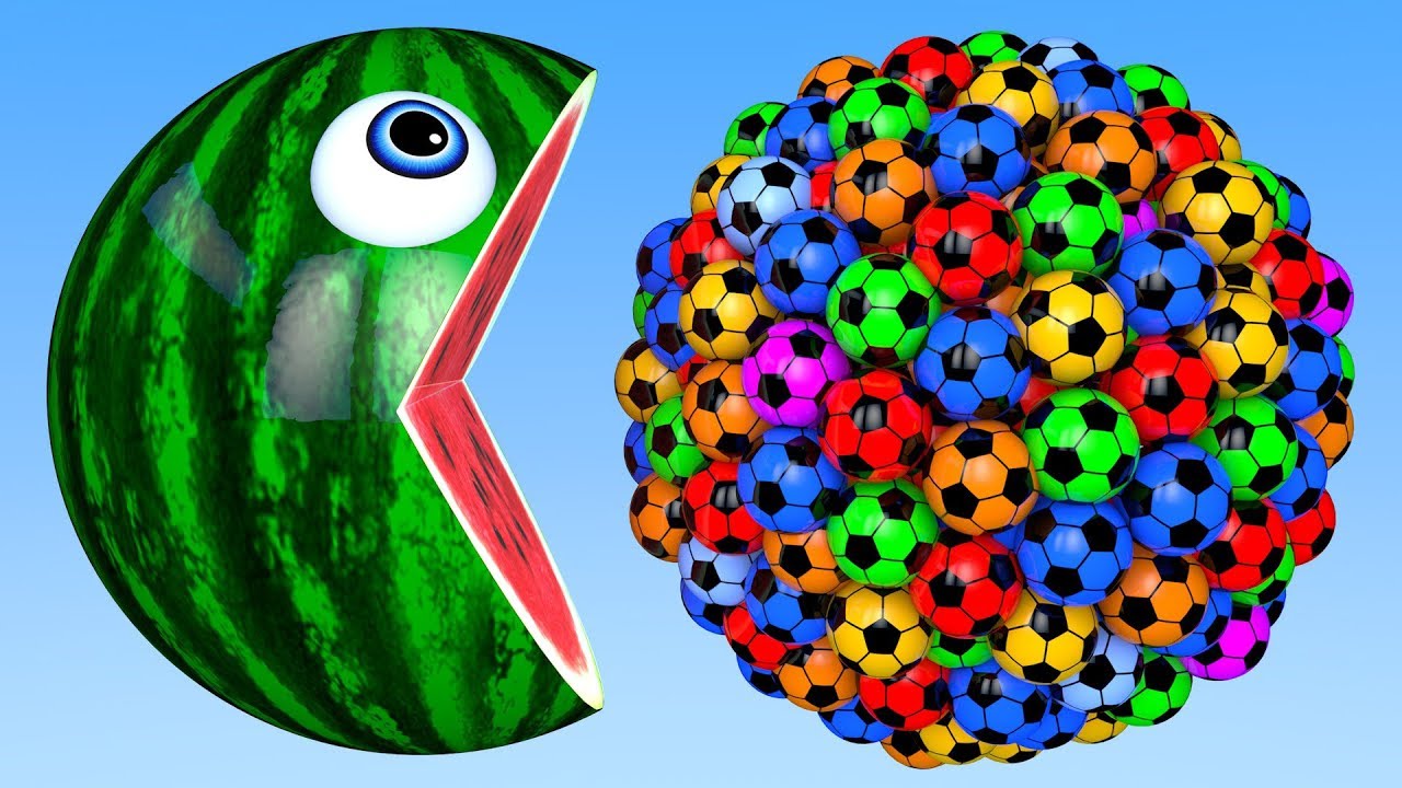 Learn Colors with PACMAN and Farm WaterMelon 3D Soccer Ball Street ...