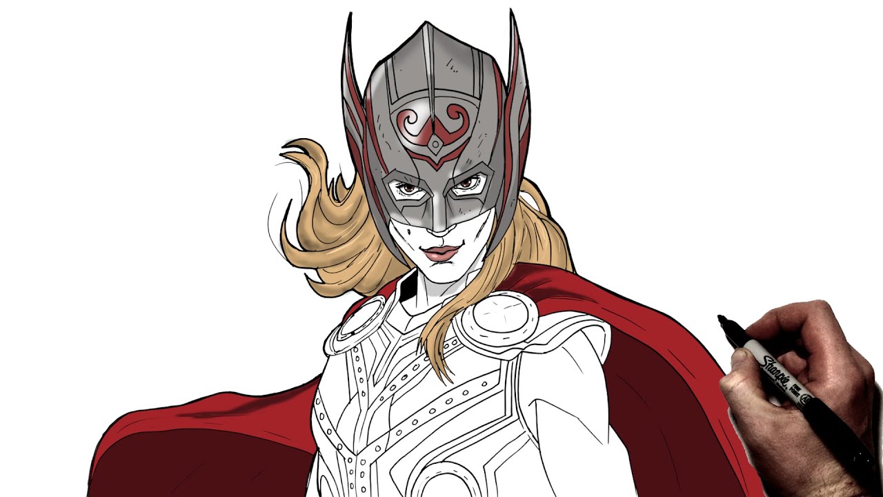 How To Draw The Mighty Thor (Jane Foster) | Step By Step | Thor Love ...