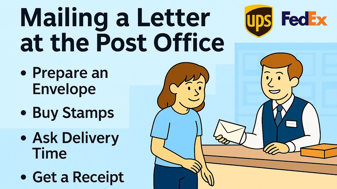 How to Mail a Letter in English | Post Office Conversation + Free ...