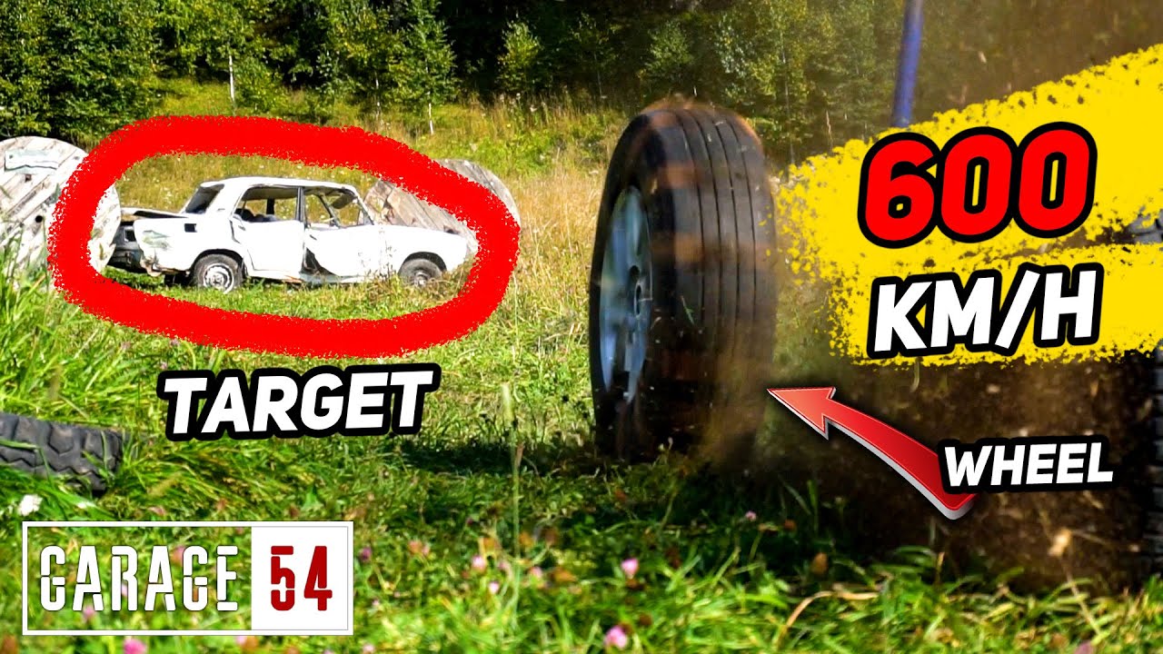 Launching a wheel into a car at 600 km/h - YouTube