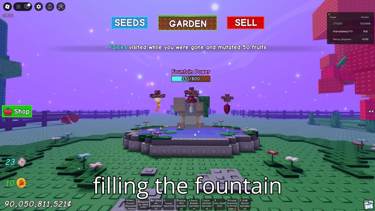 filling the fountain Grow a Garden Roblox - YouTube