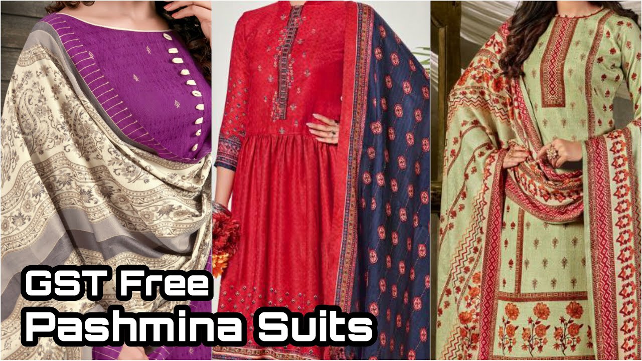 सर्दियों के फैंसी सूट GST Free | Cheapest garam ladies suit Pashmina ...