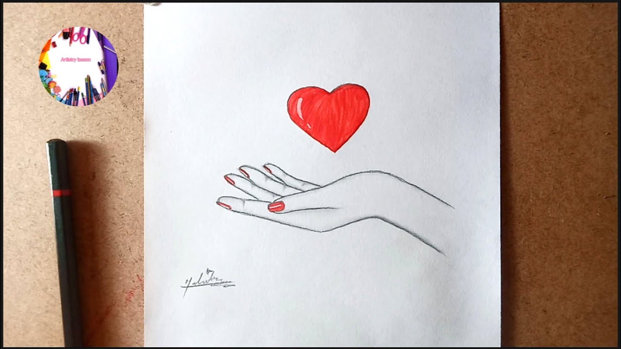 How To Draw Hand With Heart | Hand With Heart Drawing | Easy Drawing ...