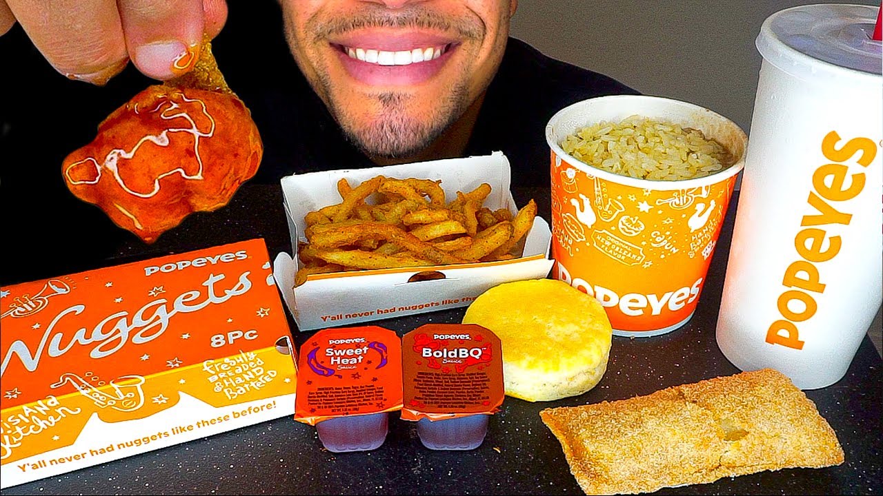 ASMR EATING POPEYES CHALLENGE *BIG BITES* SHRIMP FRIES RED BEANS AND ...