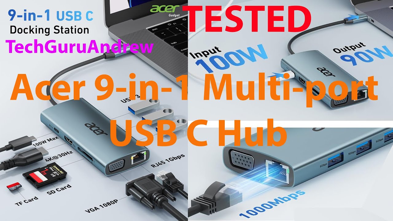 Acer 9 in 1 Multi Port USB C Hub - YouTube