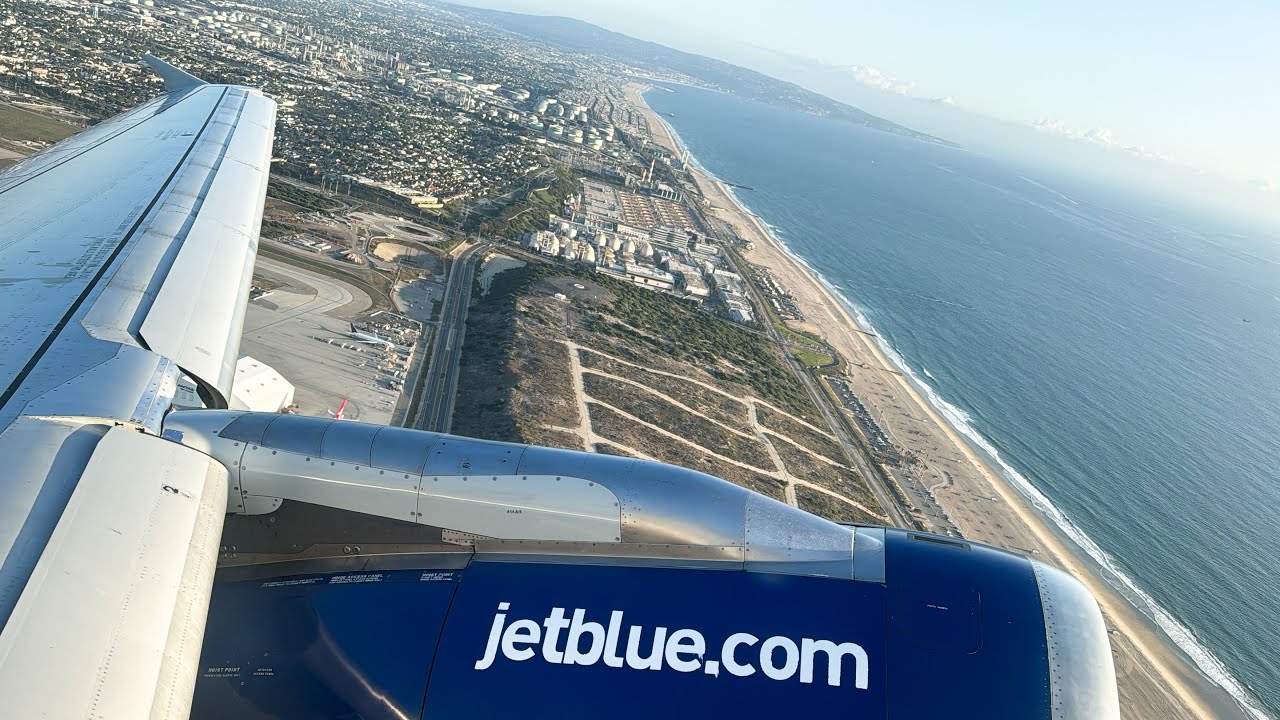 JetBlue Airbus A320-200 beautiful takeoff from Los Angeles - YouTube