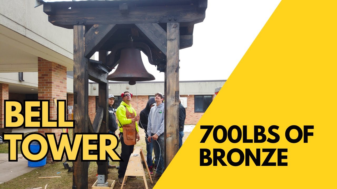 700lbs bronze bell-Students build Timber Frame Belltower - YouTube
