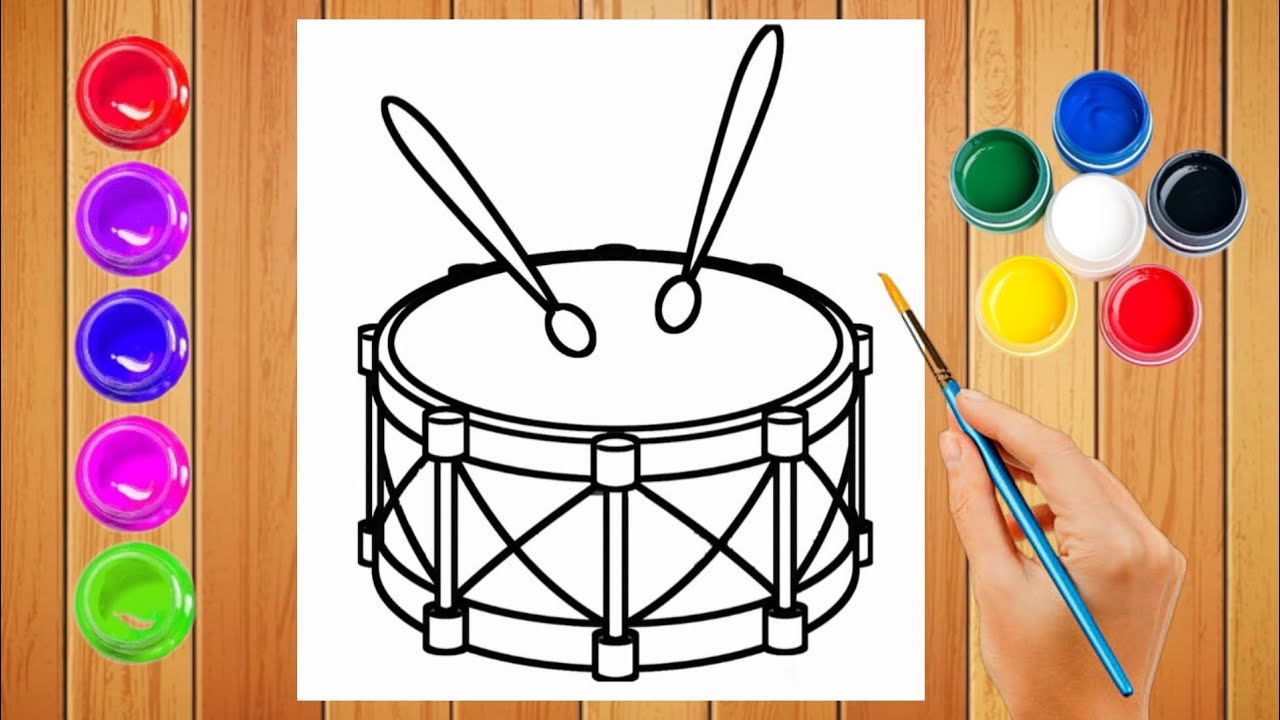 Drum Drawing, Painting, Coloring for Kids & Toddlers | Let's Draw ...