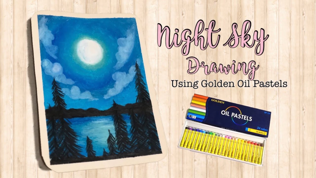 Beautiful Night Sky Drawing Using Golden Oil Pastels for Beginners ...