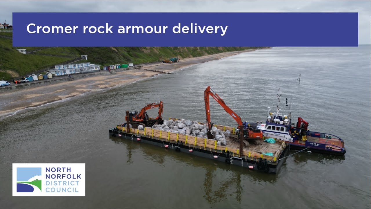 Cromer rock armour delivered - YouTube