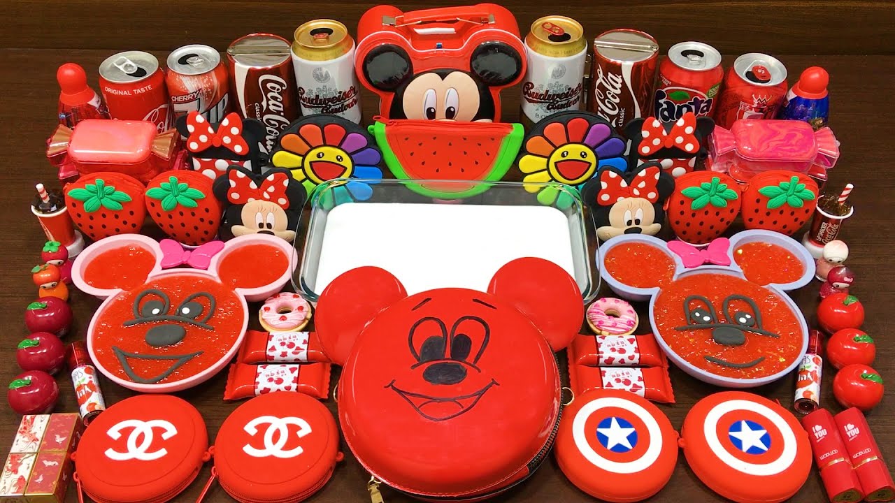 Series RED MICKEY Slime! Mixing Random Things into GLOSSY Slime ...