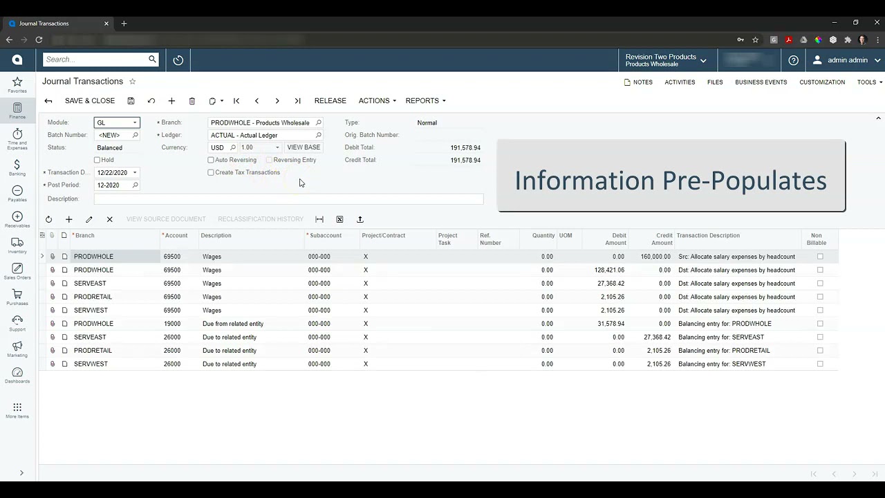 Acumatica Import GL Journal Entry - YouTube