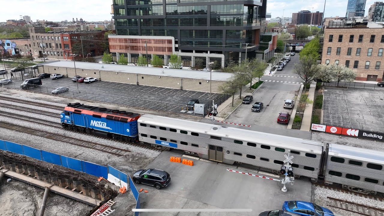 Drone View Of Chicago’s Metra Train - Commuter Rail Service To Suburbs ...