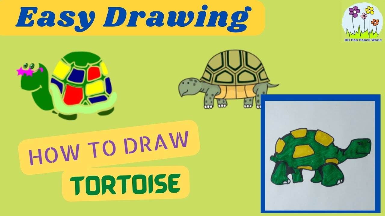 How to draw Tortoise for Kids | Let's draw Walking Tortoise | DH Pen ...