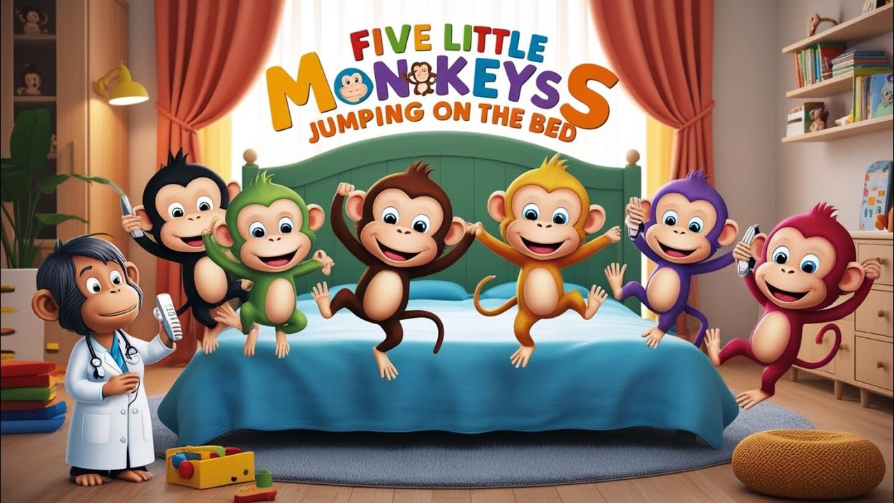 "5 Little Monkeys Jumping on the Bed! 🎶 Fun Sing-Along Nursery Rhyme ...