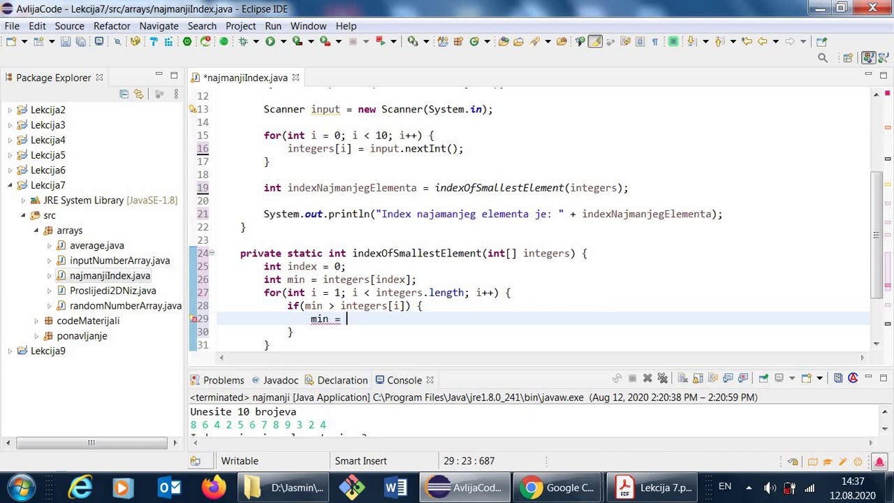 Java Tutorials - Lekcija 7 - SMALLEST ELEMENT INDEX - index najmanjeg ...