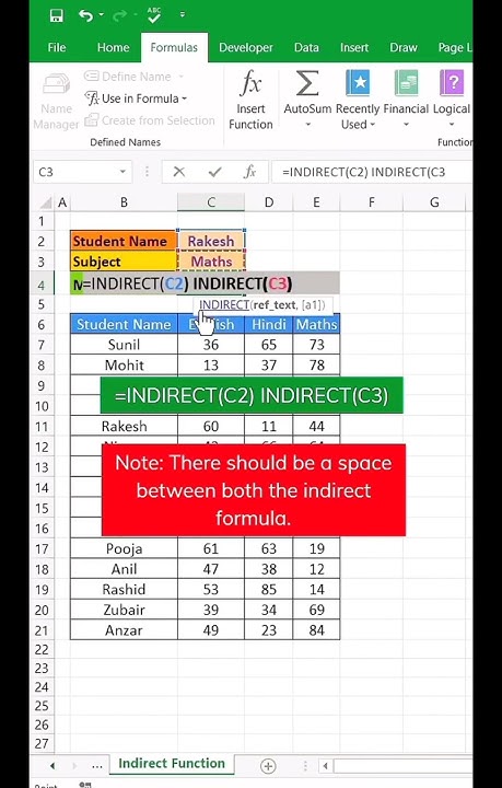 Indirect Function In Ms Excel Exceltips Excelfunctions Exceltutorial Indirect Excelformulas