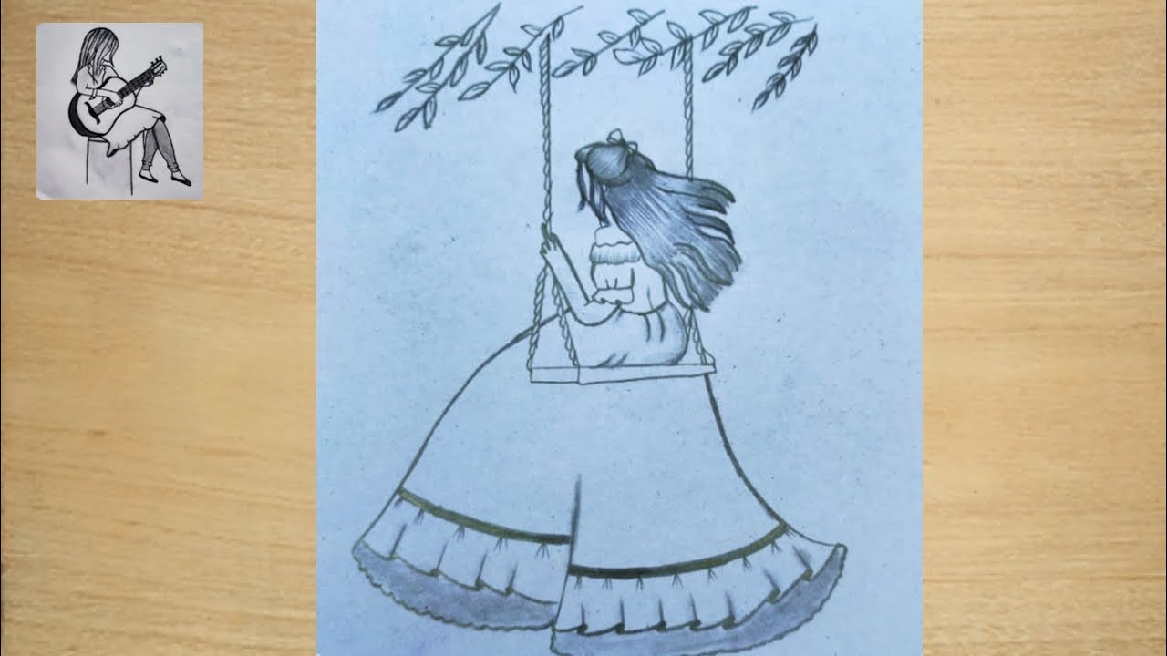 How to draw a girl sitting on swing | Beginner friendly-drawing tutorial - YouTube