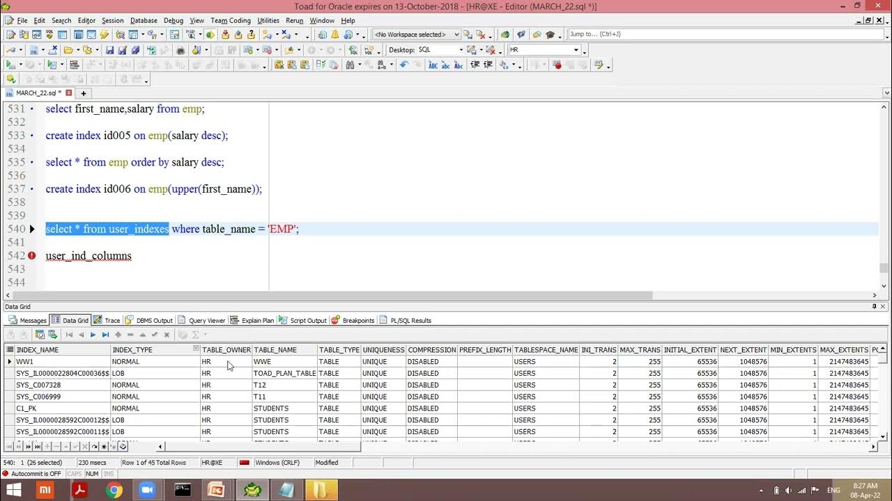INDEX PART 2 ORACLE- SQL/IN TAMIL - YouTube