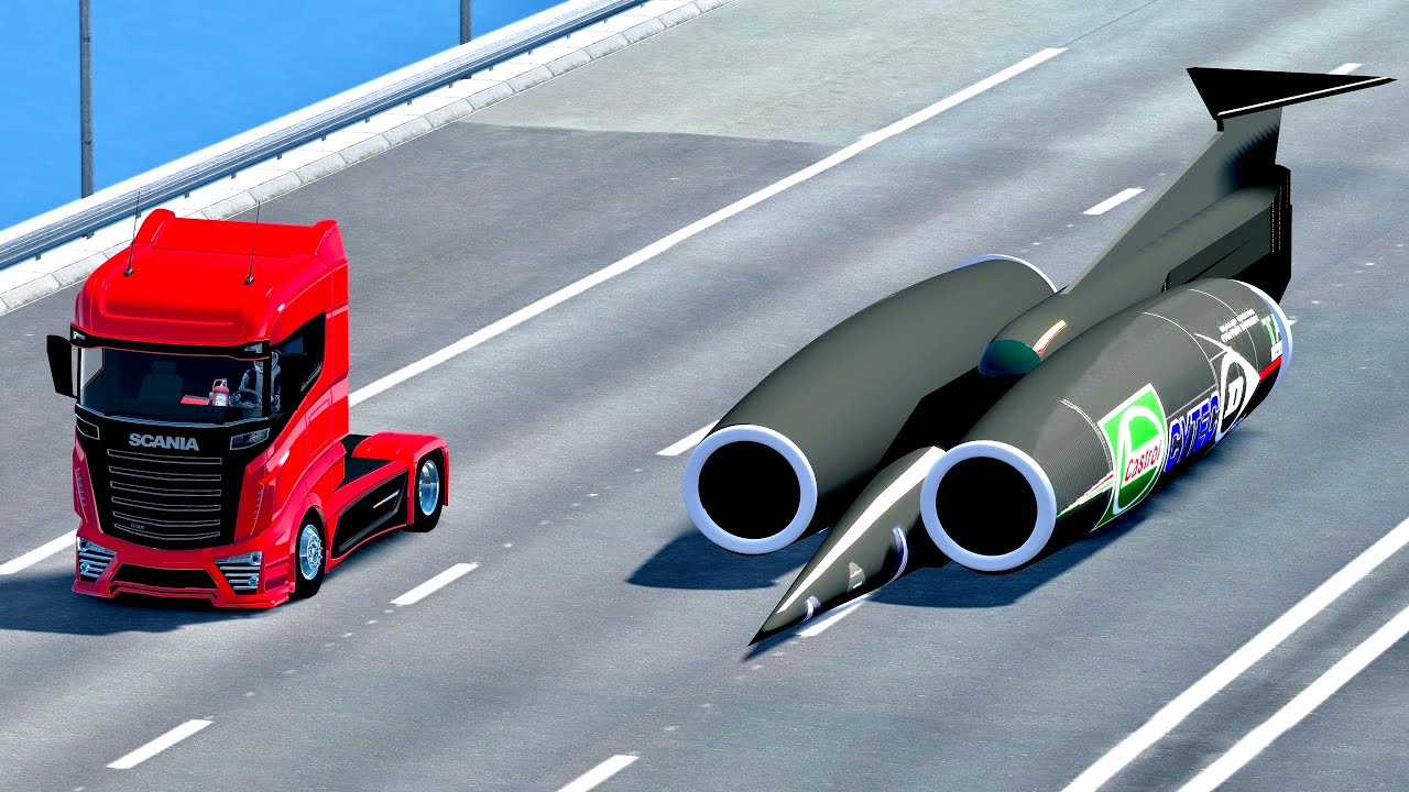 SSC Thrust Fastest Car In The World vs Scania Truck - Drag Race 20 KM ...