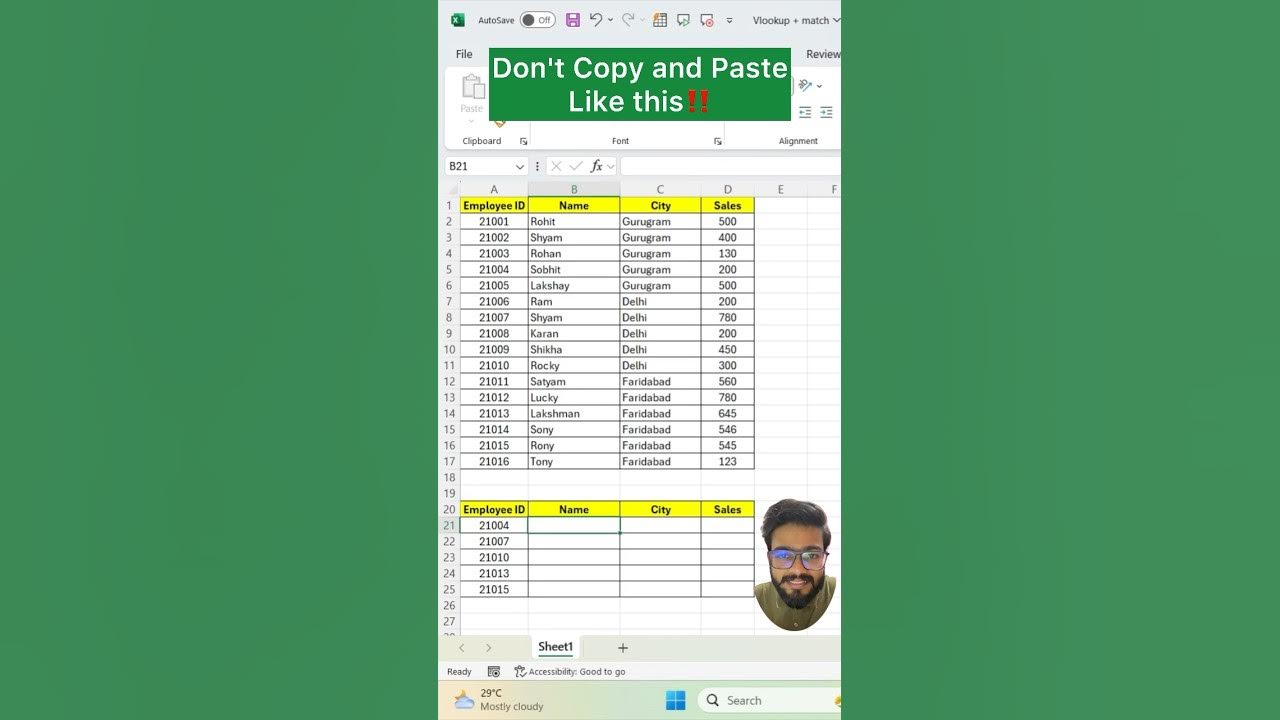 Don T Copy And Paste In Excel‼️instead Use Vlookup And Match Function Excel Exceltips