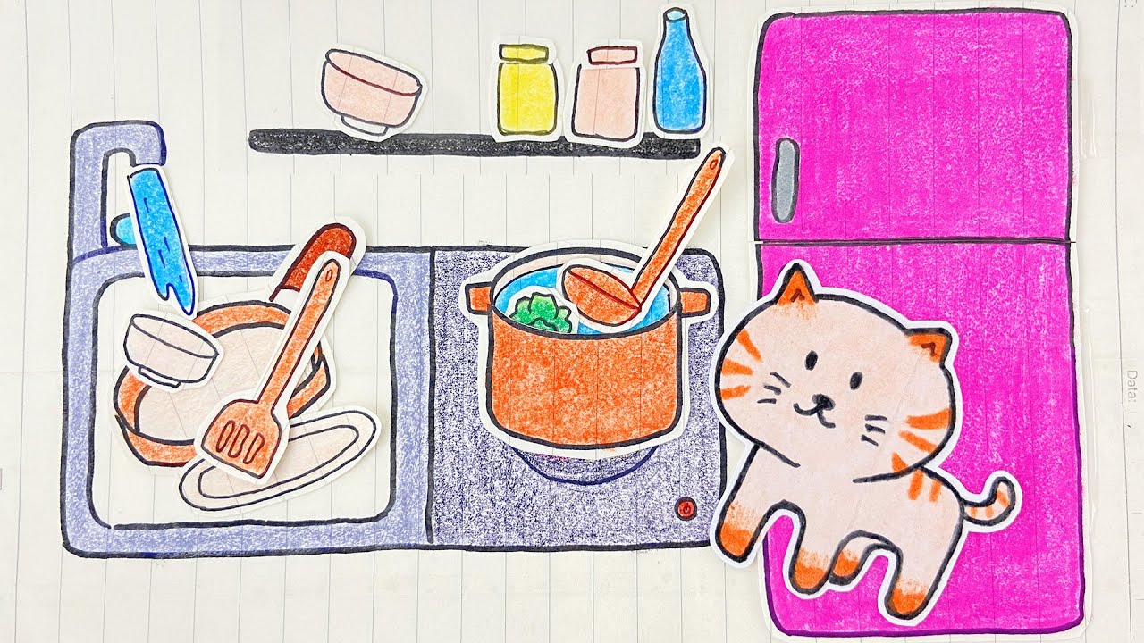 [💸paperdiy💸] How to make a kitchen set | Paper kitchenware set 👩‍🍳 종이 ...