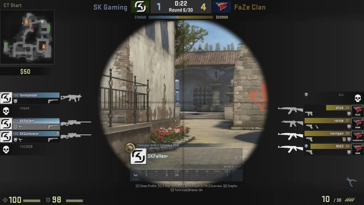 SK FALLEN/Wallen 3K AWP THRU SMOKE vs FaZe Inferno @ ECS SEASON 3 GRAND ...