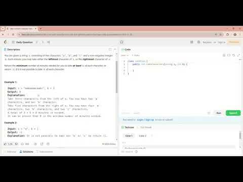 Take K of Each Character From Left and Right LeetCode - YouTube