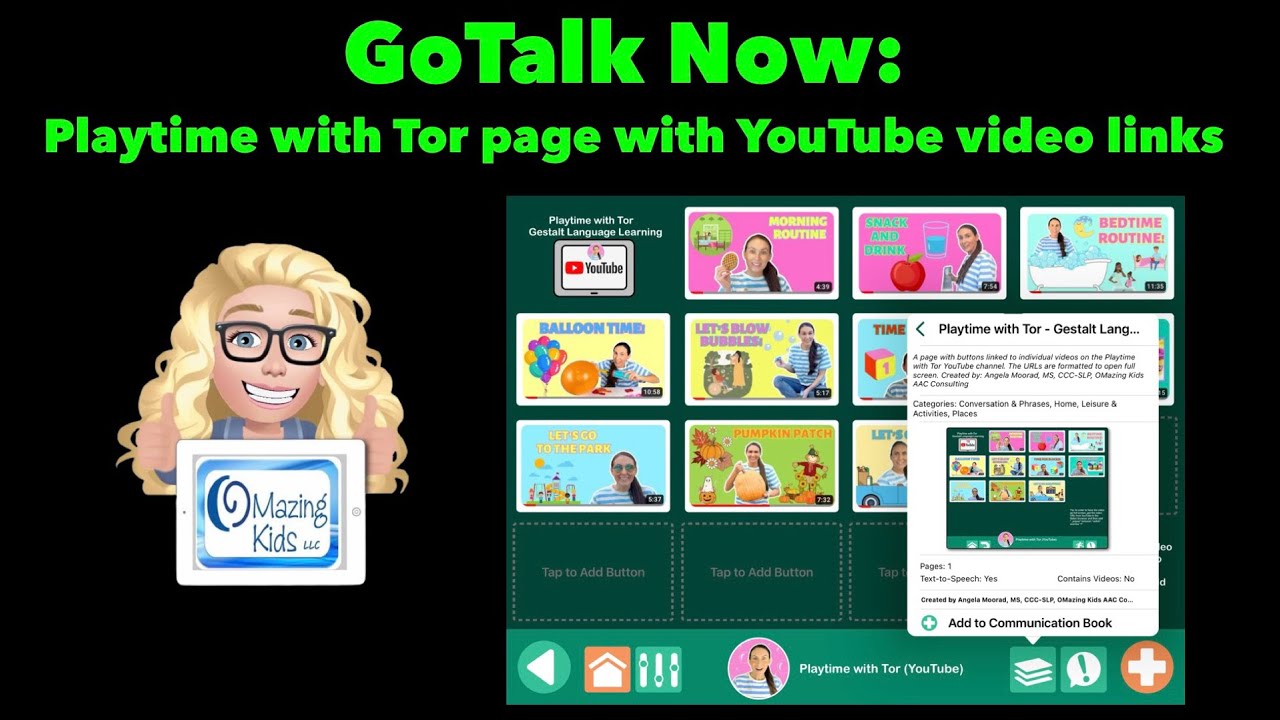 GoTalk Now: Playtime with Tor page with links to videos uploaded to the GoTalk Now Online ...