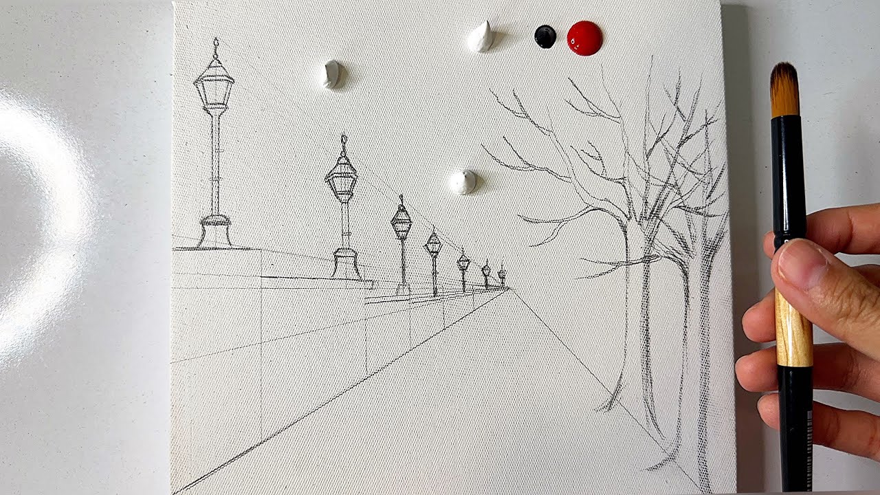 3 Color Painting/ Red Trees Road /Relaxing Acrylic painting for ...