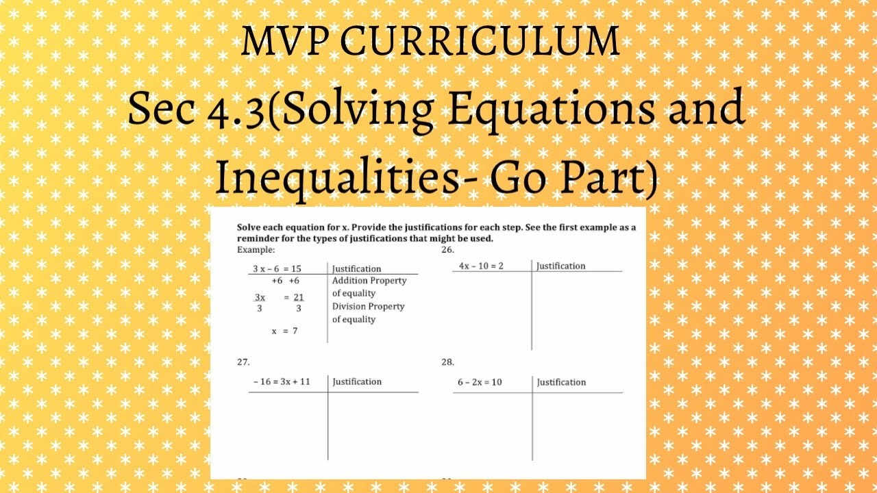 Sec 4.3( Solving Equations and Inequalities, MVP curriculum, Math1: GO ...