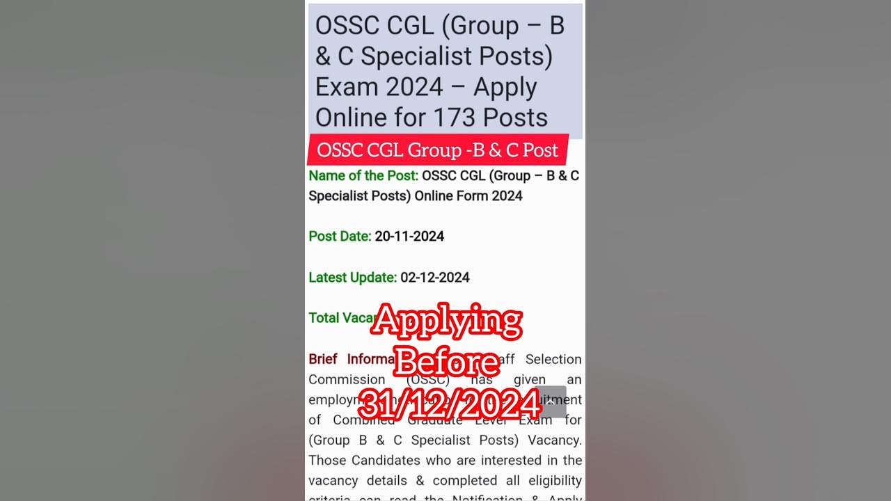 OSSC CGL Group-B & C Posts 2024-25 Notifications Out//Job Update.#shortsfeed #notification #job ...
