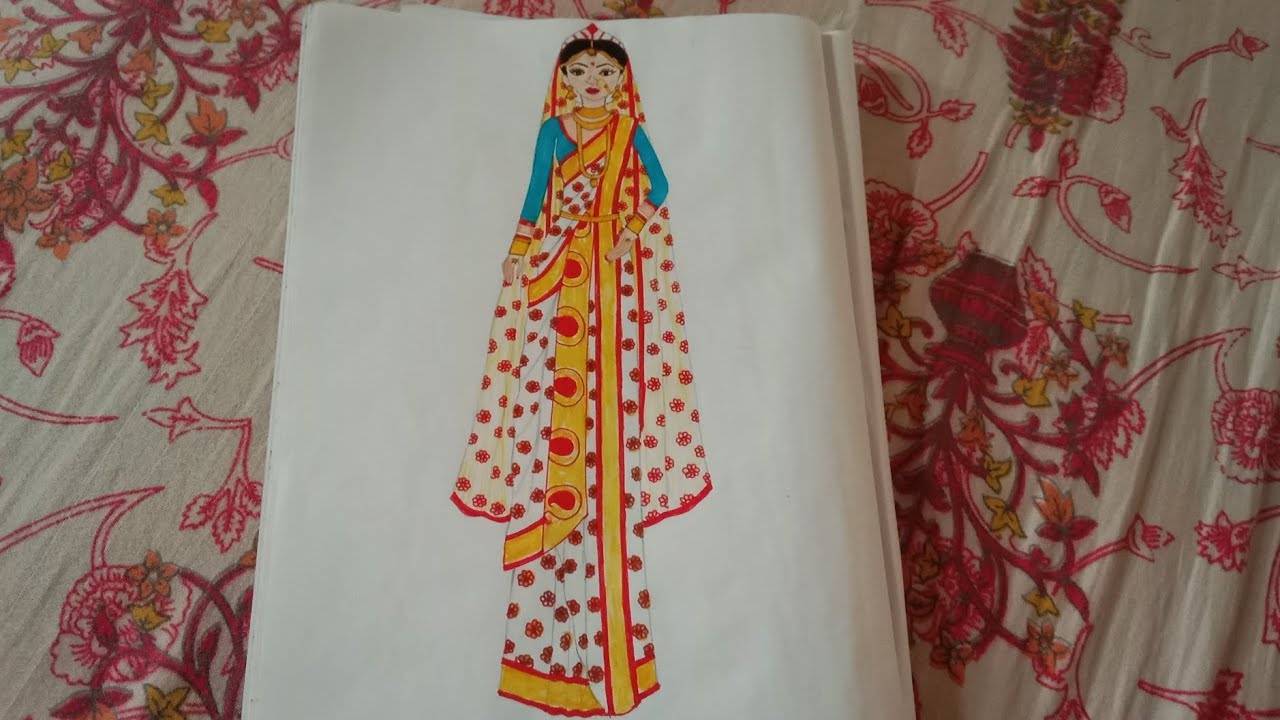 How to draw a bengali bride|Bengali bride drawing - YouTube