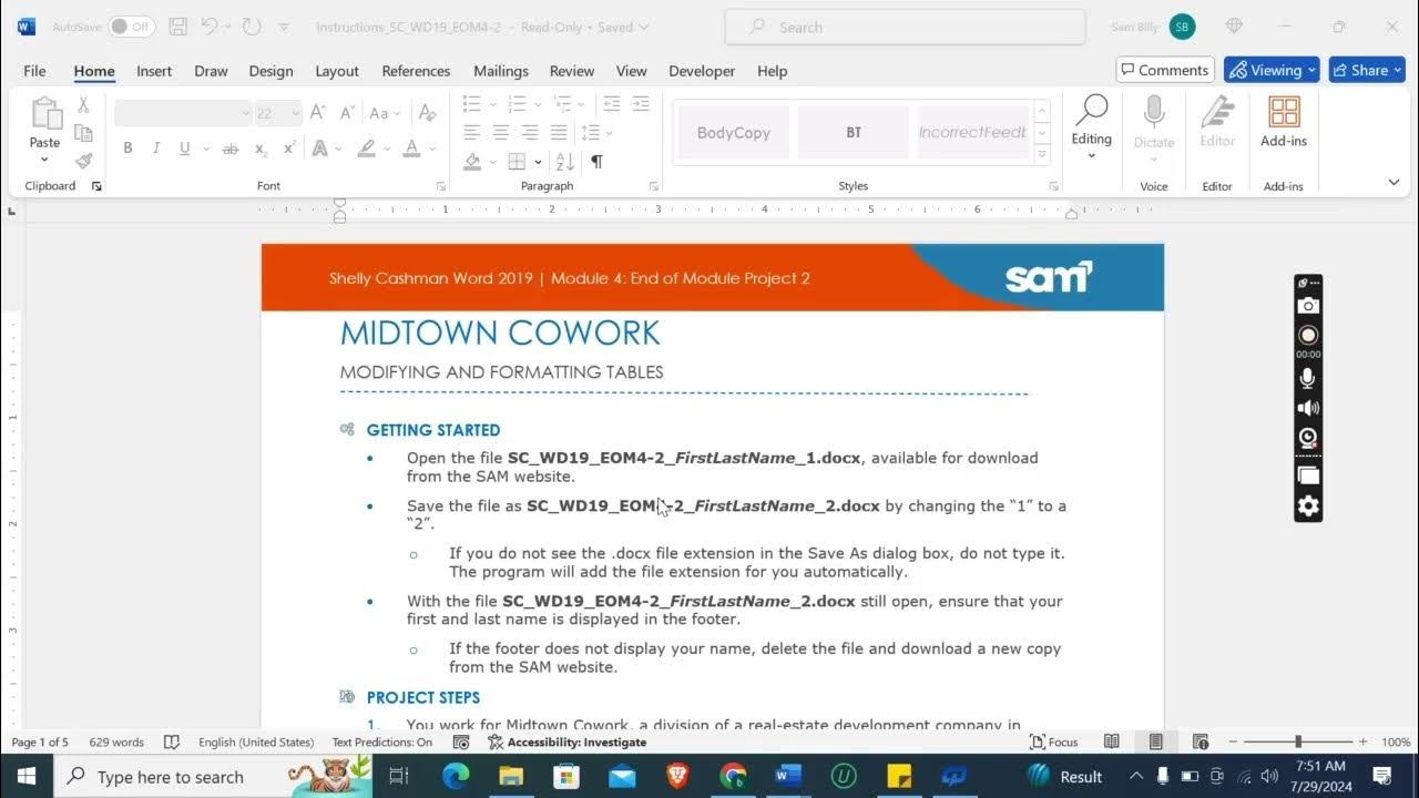 Shelly Cashman Word 2019 | Module 4 End of Module Project 2 | Midtown Cowork - YouTube