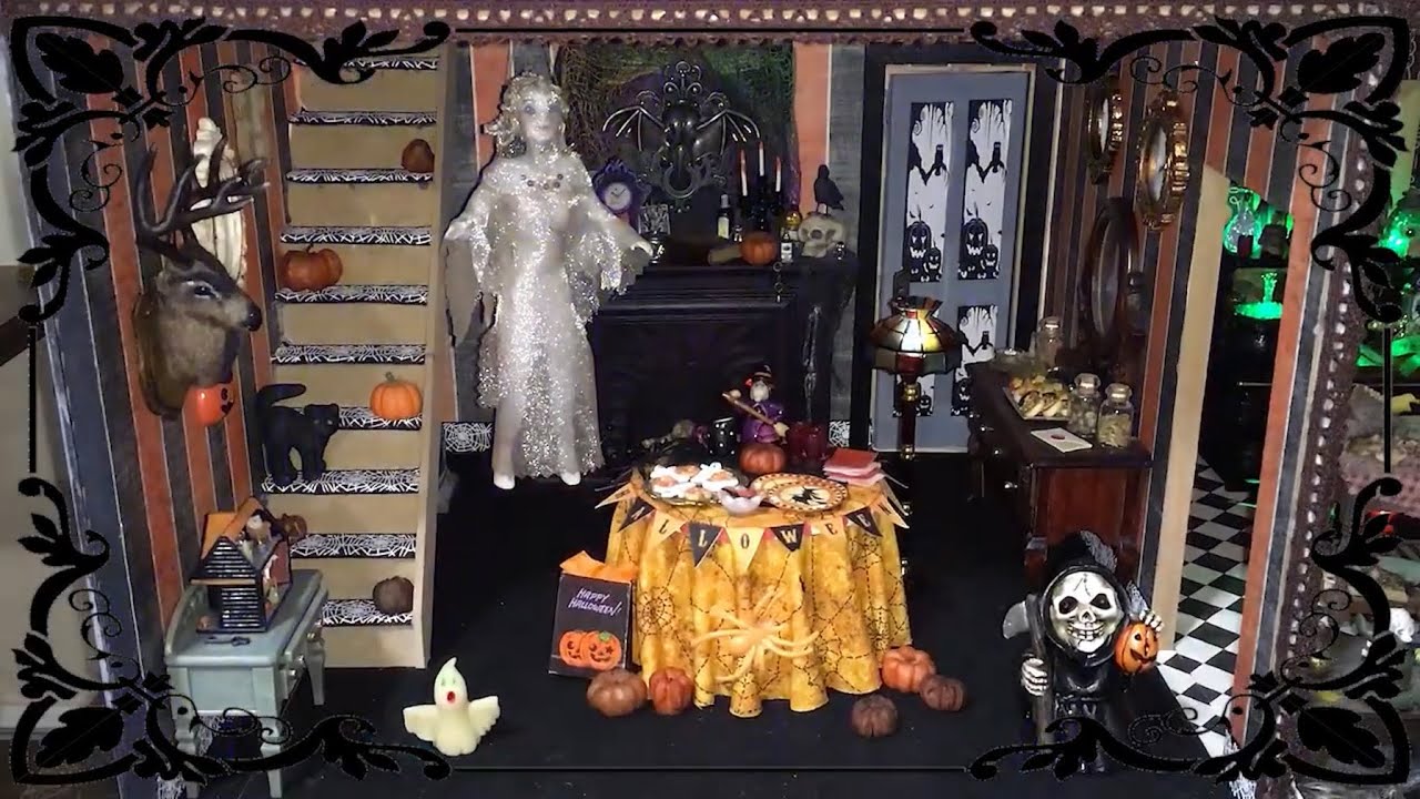 1:12 Scale Haunted Halloween Dollhouse Miniature Tour Walkthrough - YouTube