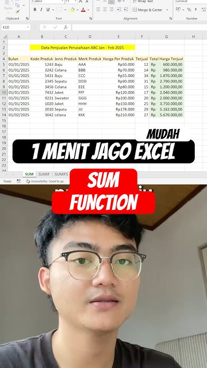 1 MENIT JAGO EXCEL MUDAH!!! | SUM FUNCTION #excel #exceltutorial #dataanalyst - YouTube