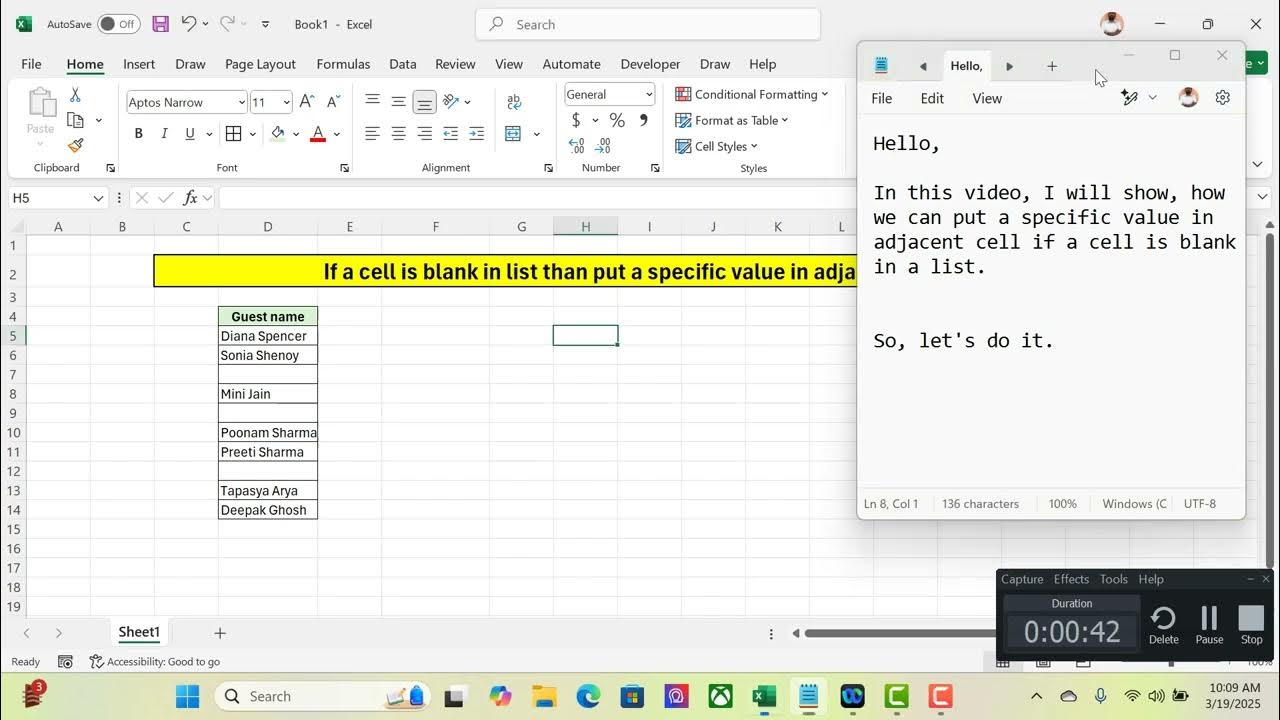 If a cell is blank in a list then put a specific value in adjacent cell in Excel - YouTube