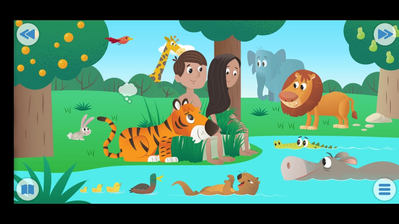 The first man and woman , Adam and Eve , পৃথিবীর প্রথম মানুষ। cartoon ...