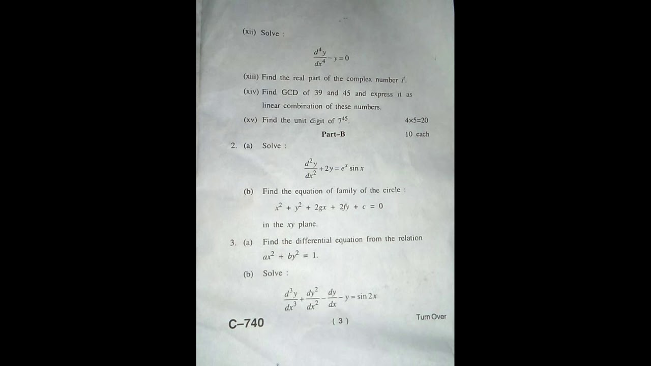 HPU BCA 3rd SEMESTER MATHEMATICS QUESTION PAPER 2019 - YouTube